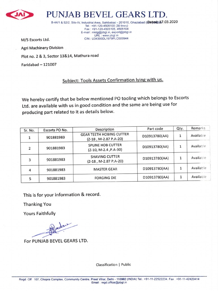 Tool Assets Confirmation | PDF