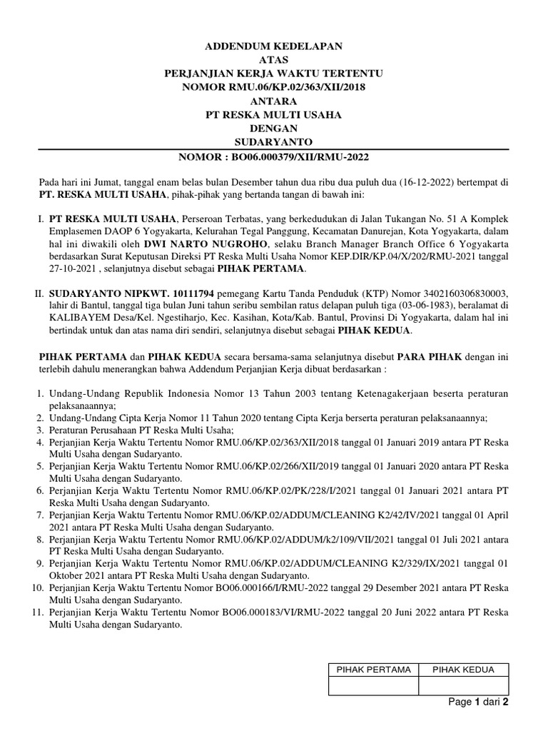 Addendum Kontrak | PDF | Pengelolaan Keuangan & Uang