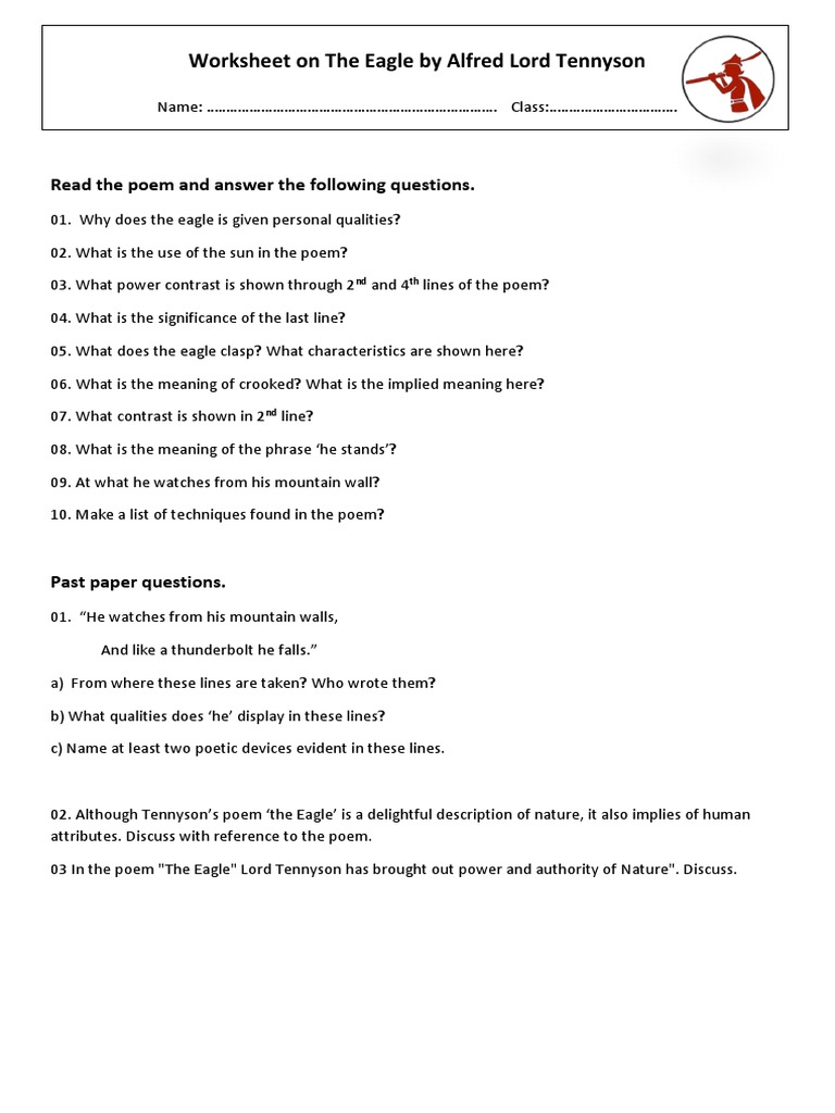 Worksheet On The Eagle by Alfred Lord Tennyson | PDF