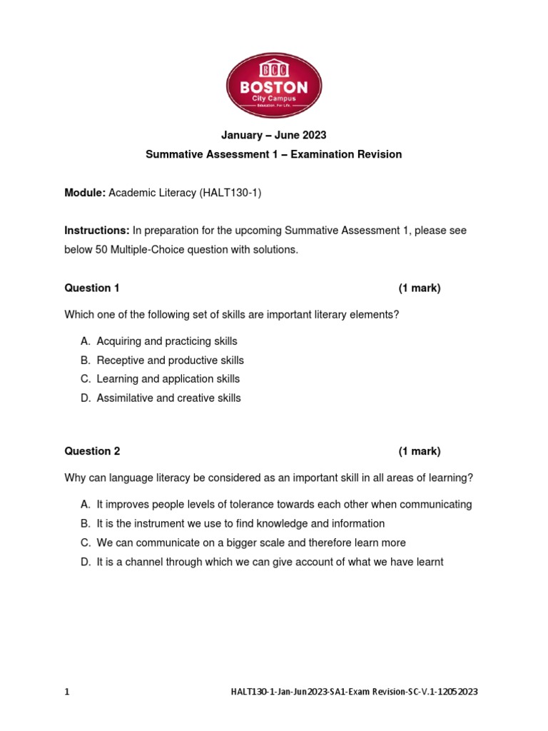 HALT130-1-Jan-Jun2023-SA1-Exam Revision-SC-V.1-12052023 | Download Free PDF | Bibliography ...