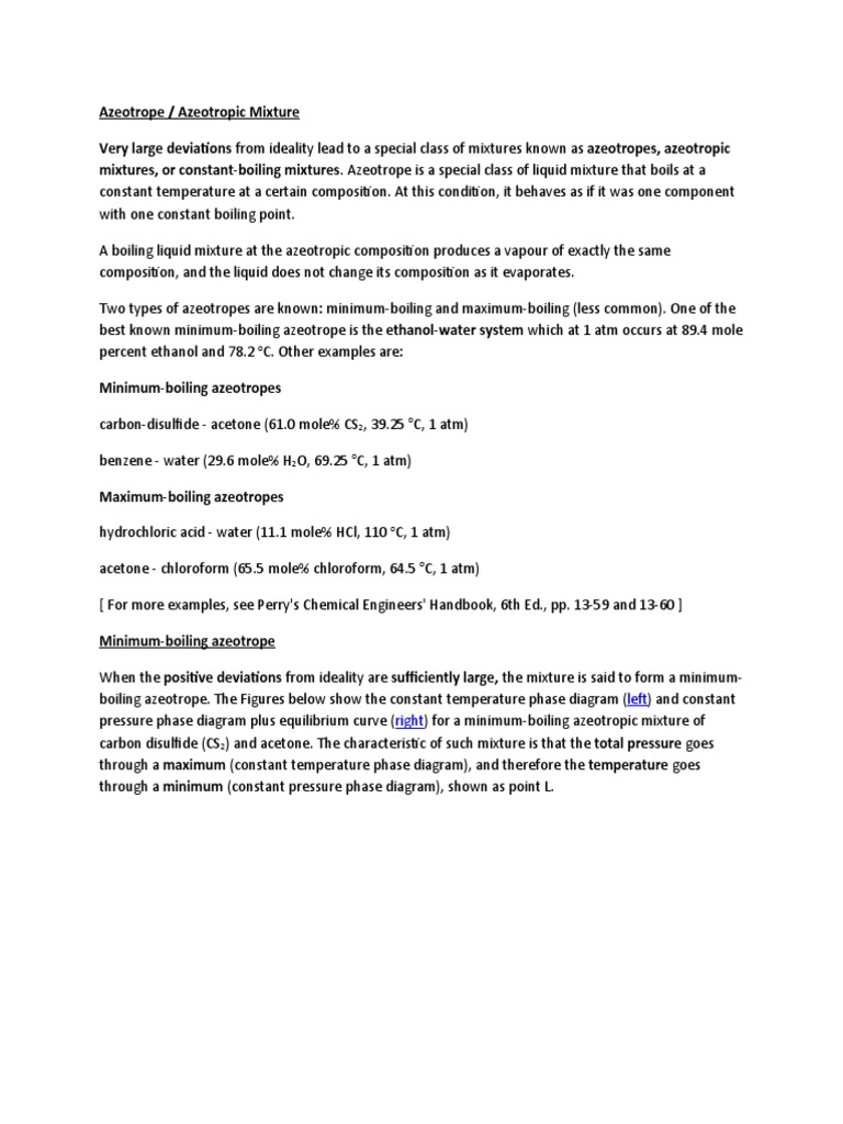 Azeotropic Mixtures: Types and Examples | PDF | Distillation ...