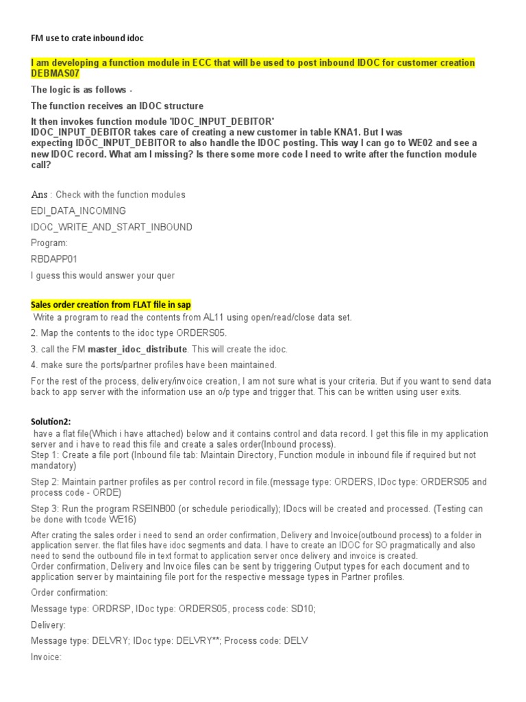 Program To Create IDOC in Sap | PDF | Computer File | Software Development