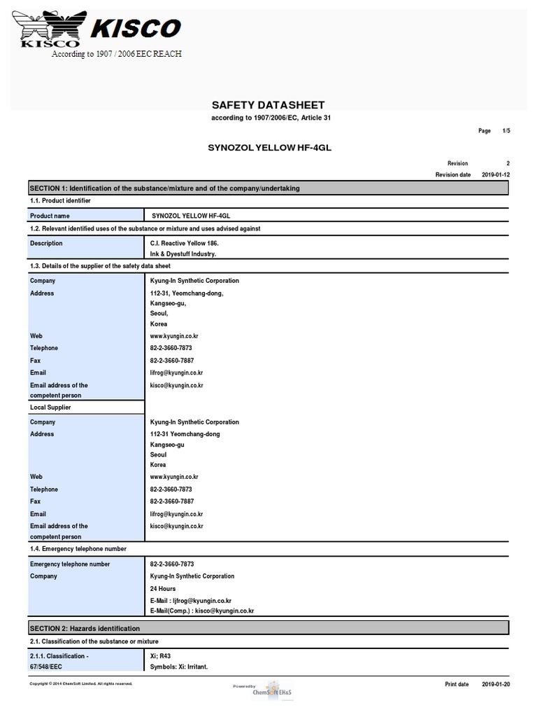 Synozol Yellow Hf-4gl (Eng) | PDF | Personal Protective Equipment ...