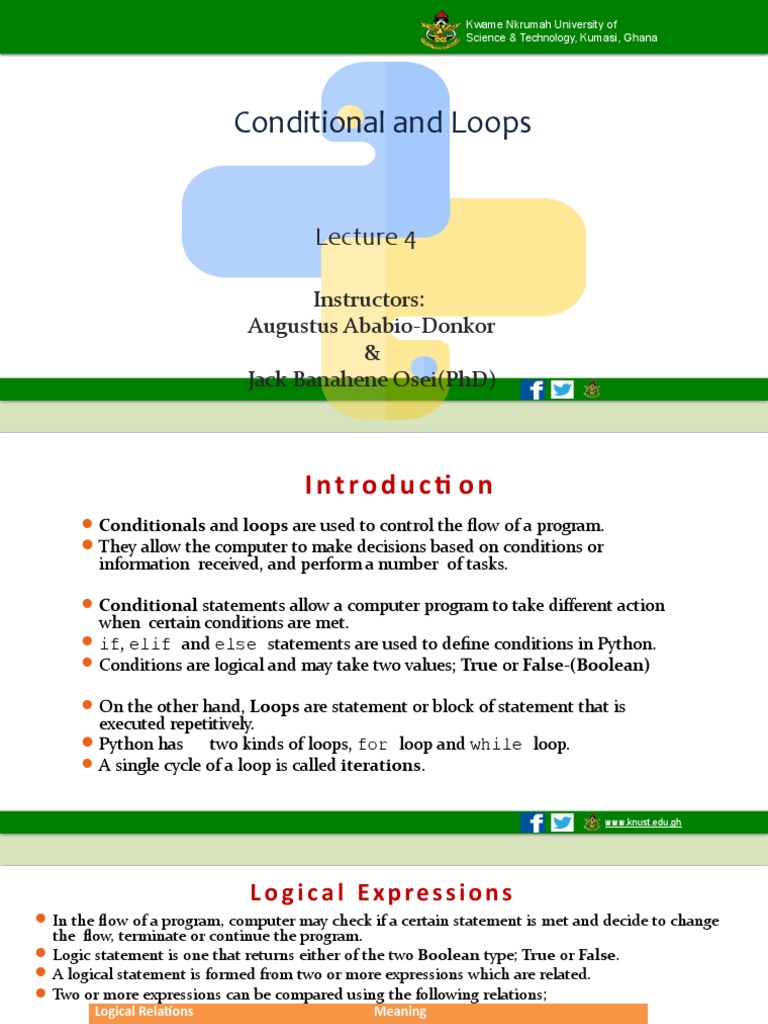 Lecture 4-Conditional and Loops-V2 | PDF | Control Flow | Software ... Lecture 4-Conditional and Loops-V2 | PDF | Control Flow | Software ...