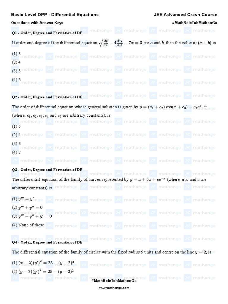 Basic Level DPP Differential Equations Question Mathongo | PDF | Equations | Mathematical Concepts