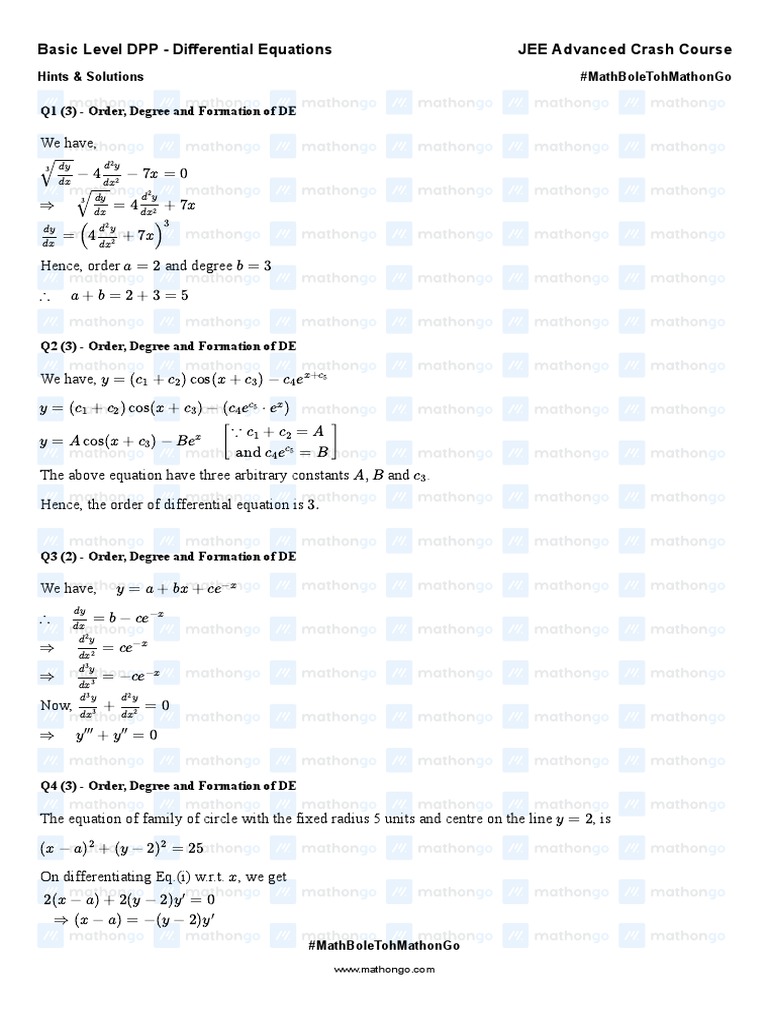 Basic Level DPP Differential Equations Solution Mathongo | PDF ...