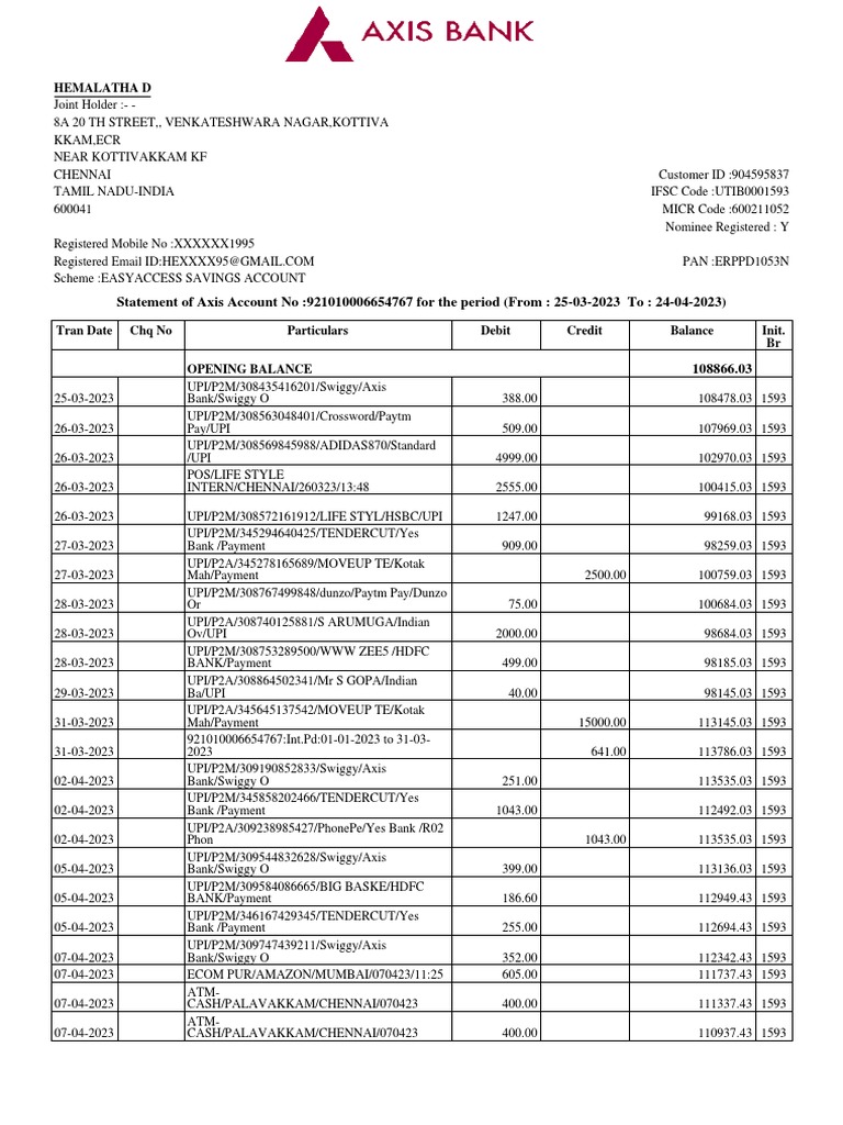 Acct Statement - XX4767 - 24042023 | PDF | Banks | Debit Card Acct Statement - XX4767 - 24042023 | PDF | Banks | Debit Card