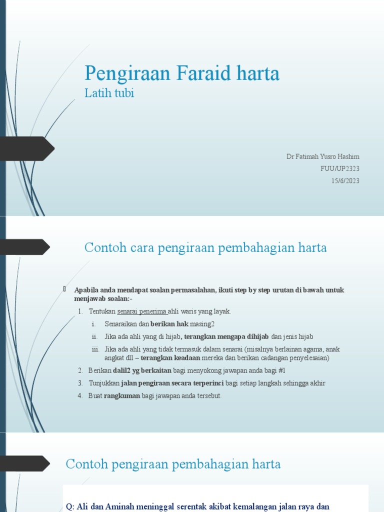 Kuliah 11 (2) Pengiraan Permasalahan Faraid | PDF