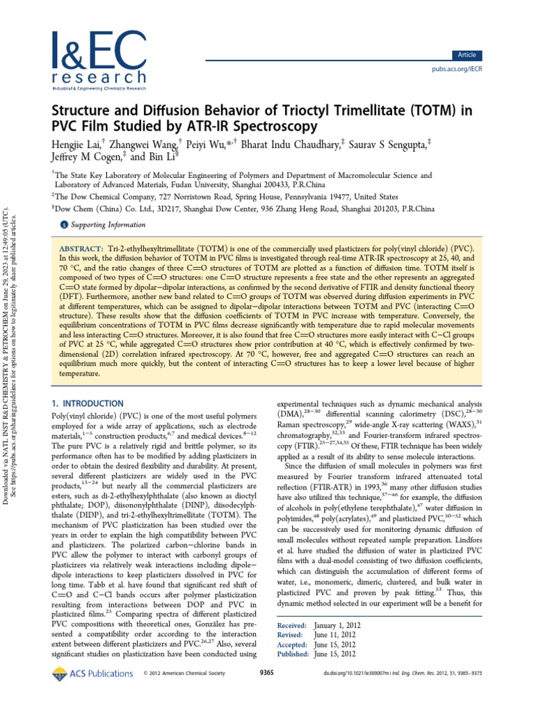 Structure and Di Ffusion Behavior of Trioctyl Trimellitate (TOTM) in ...