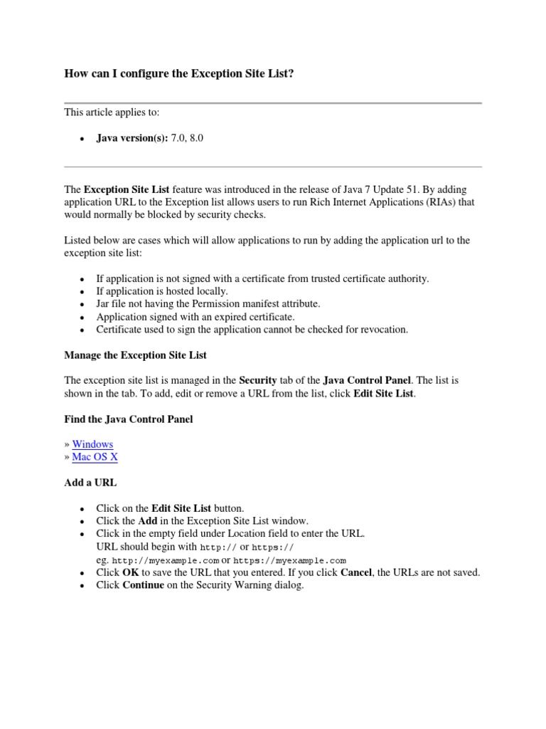 How Can I Configure The Exception Site List | PDF | Microsoft Windows ...
