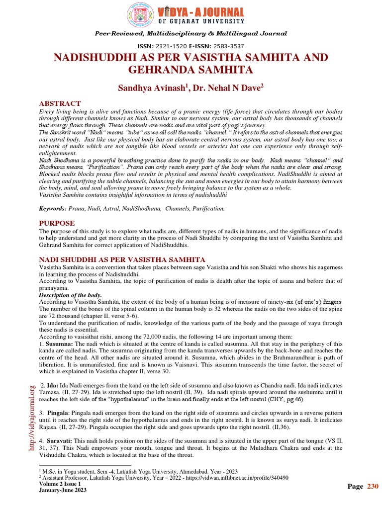 (230 234)+Nadishuddhi+as+Per+Vasistha+Samhita+and+Gehranda+Samhita | PDF | Prana | Yoga