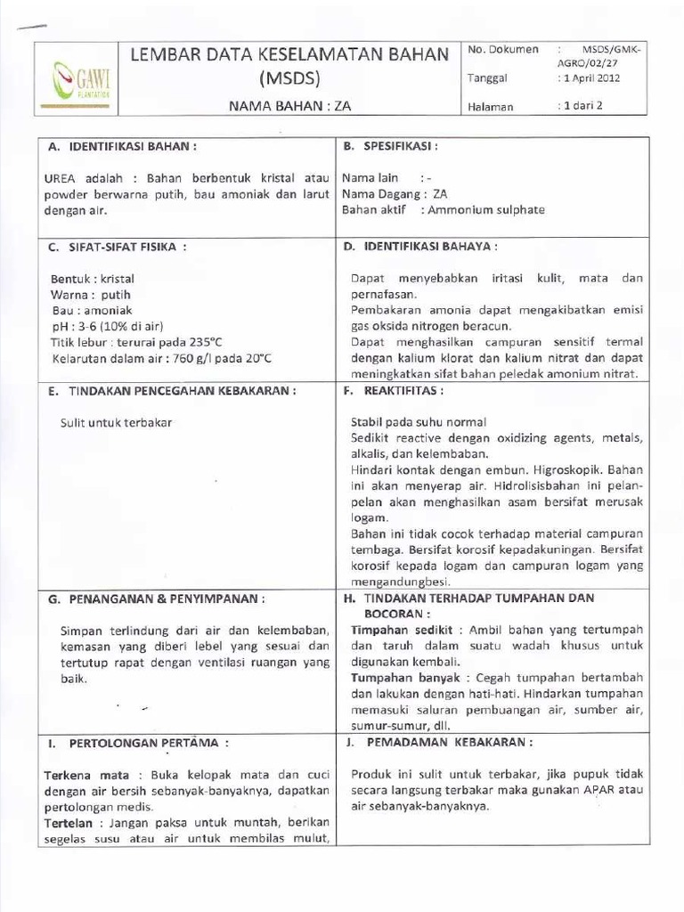 MSDS - Pupuk ZA | PDF