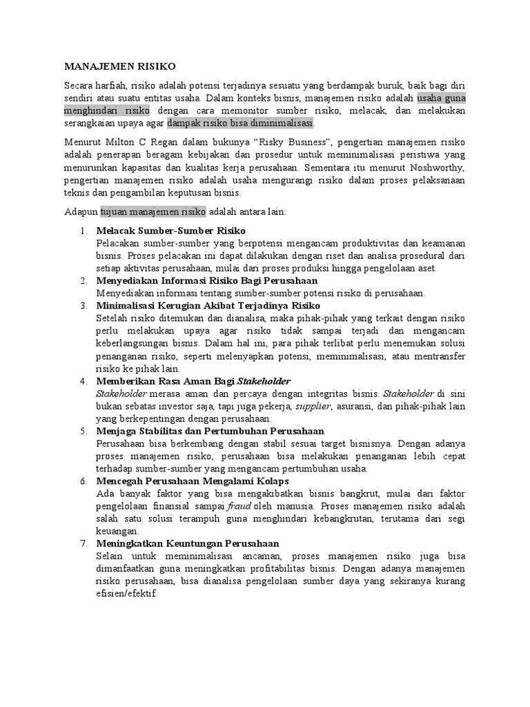 Manajemen Risiko | PDF