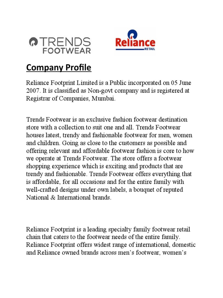 Reliance Footprint Is A Leading Specialty Family Footwear Retail Chain ...