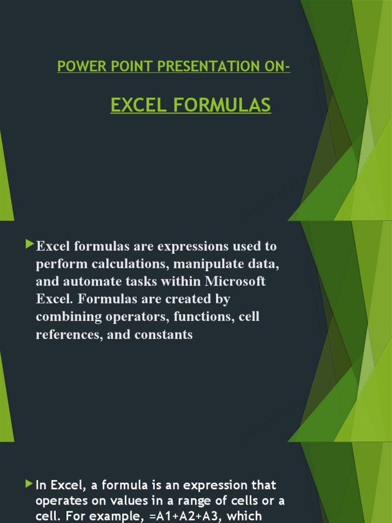 Power Point Presentation On-: Excel Formulas | PDF | Microsoft Excel ...
