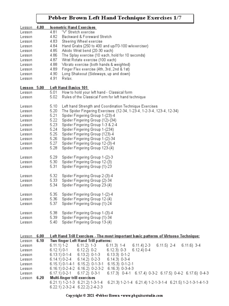 Pebber Brown Left Hand Technique Exercises 1/7 | Download Free PDF ...