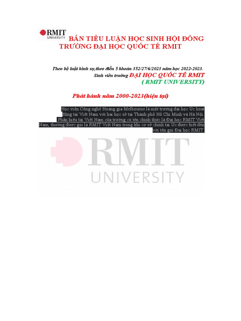 Bản Tiểu Luận Học Sinh Hội Đồng Đại Học Rmit | PDF