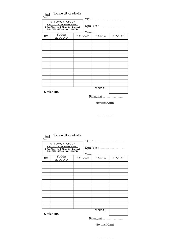 Nota Barokah | PDF | Griya & Taman