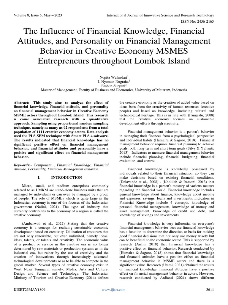 The Influence of Financial Knowledge, Financial Attitudes, and ...