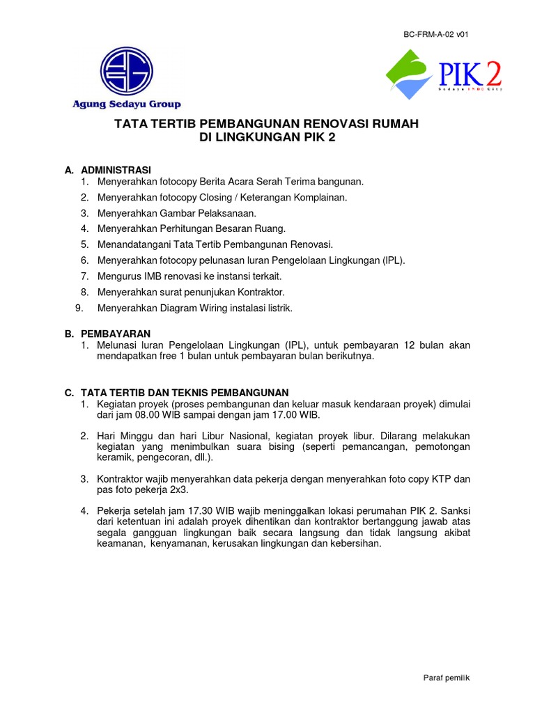 Tata Tertib Renovasi Rumah Pik 2 | PDF