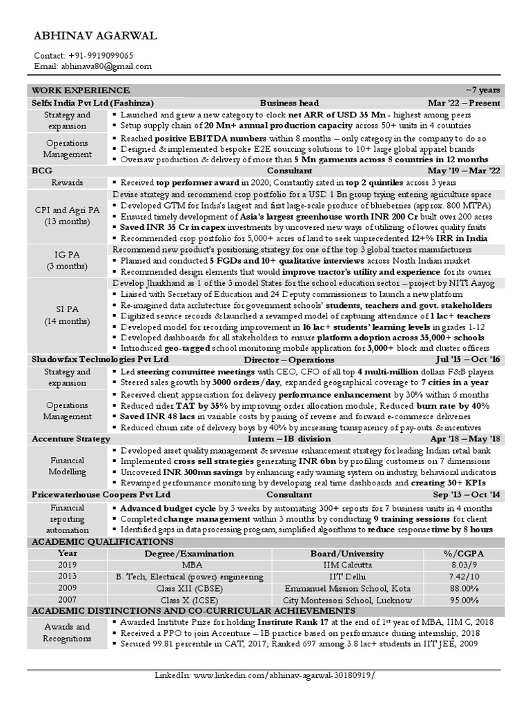 Abhinav Agarwal CV | PDF | Business | Economies