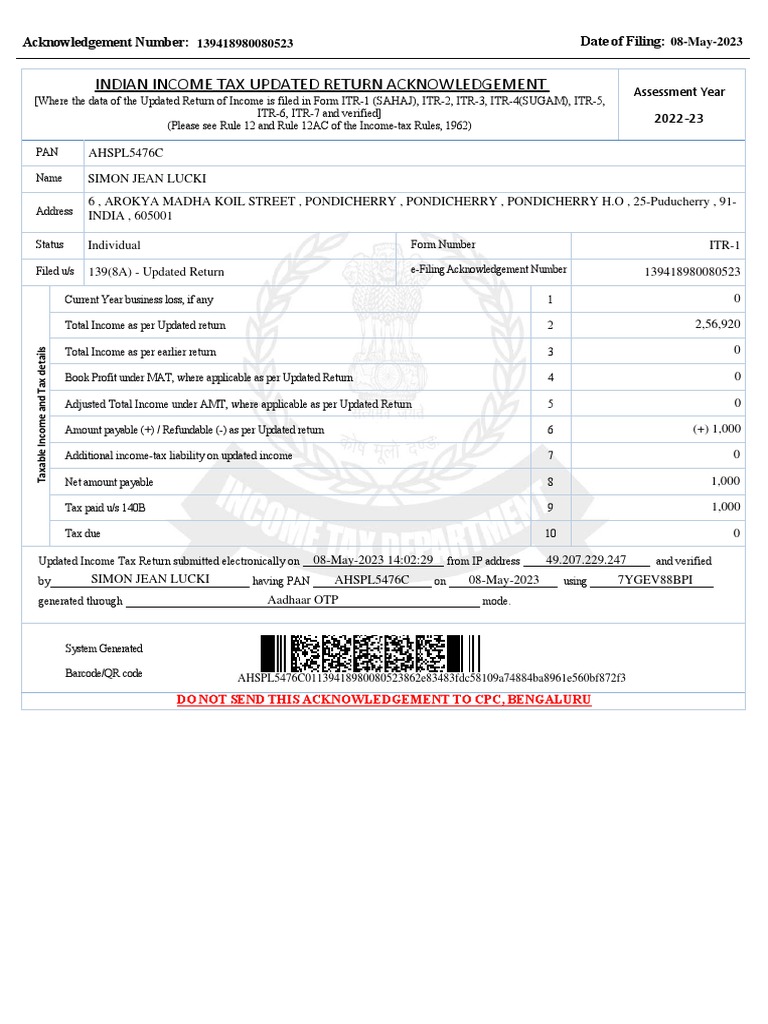 Ack Ahspl5476c 2022-23 139418980080523 | PDF | Government Finances | Wealth