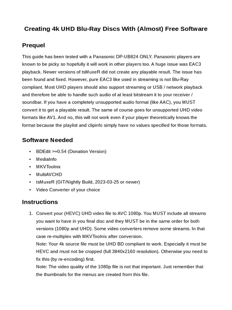 Creating 4k UHD Blu-Ray Discs With (Almost) Free Software | PDF | Blu ...