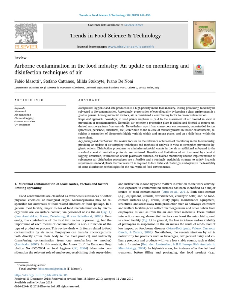 Airborne Contamination in Food Industry | PDF | Physical Sciences