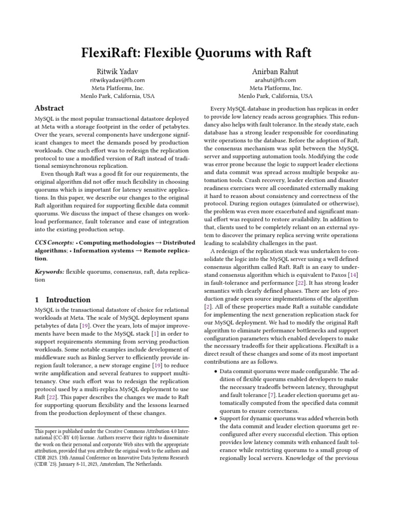 FlexiRaft - Flexible Quorums With Raft | PDF | Replication (Computing) | Distributed Computing