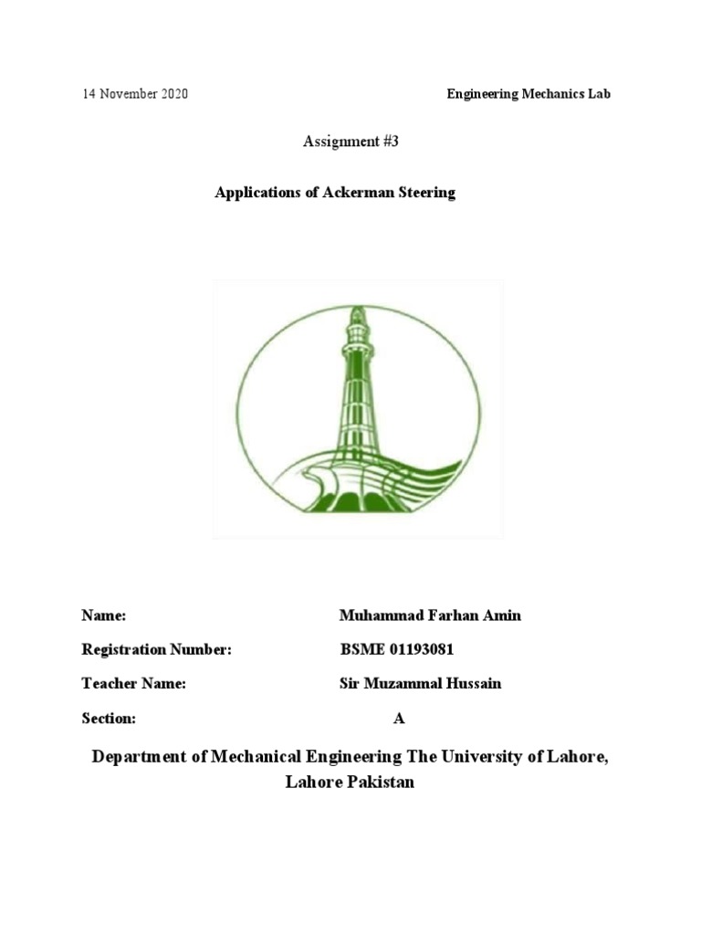 Mechanics Lab Assignment #3 | PDF | Steering | Motor Vehicle