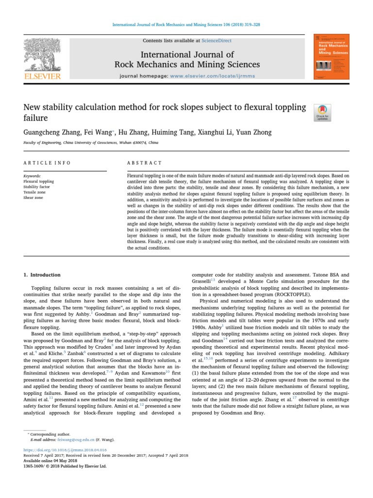 New stability calculation method for rock slopes subject toflexural ...