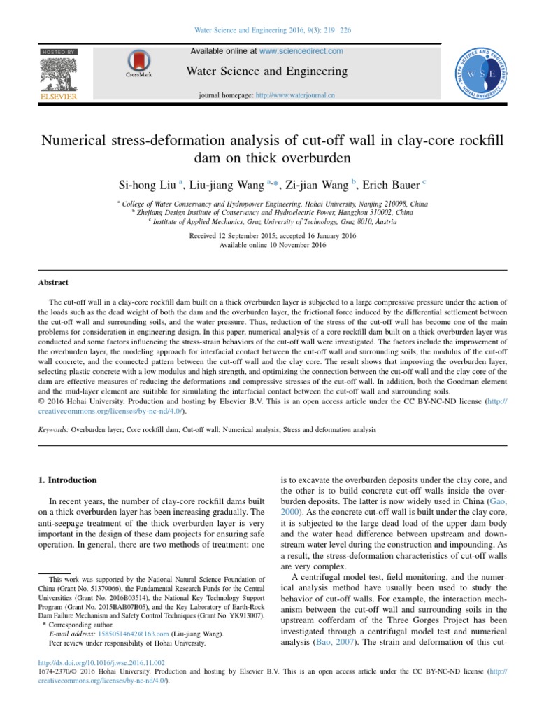 Numerical Stress Deformation Analysis of Cut Off Wall I 2016 Water ...