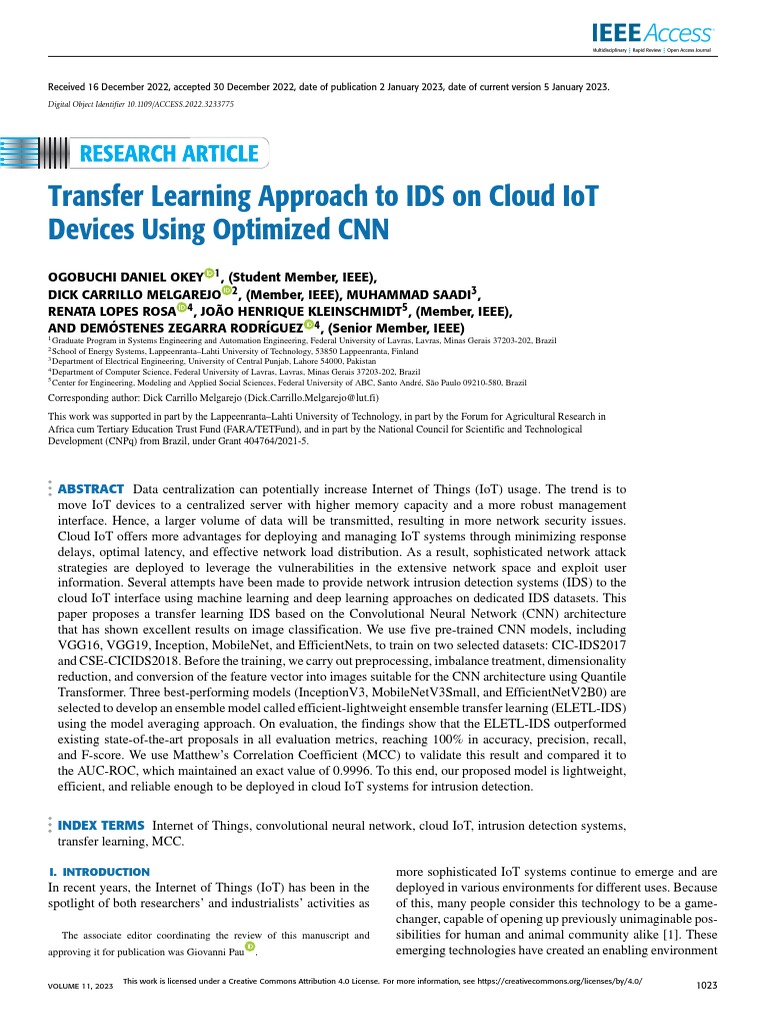 IEEE2023 Transfer Learning Approach To IDS On Cloud IoT Devices Using ...