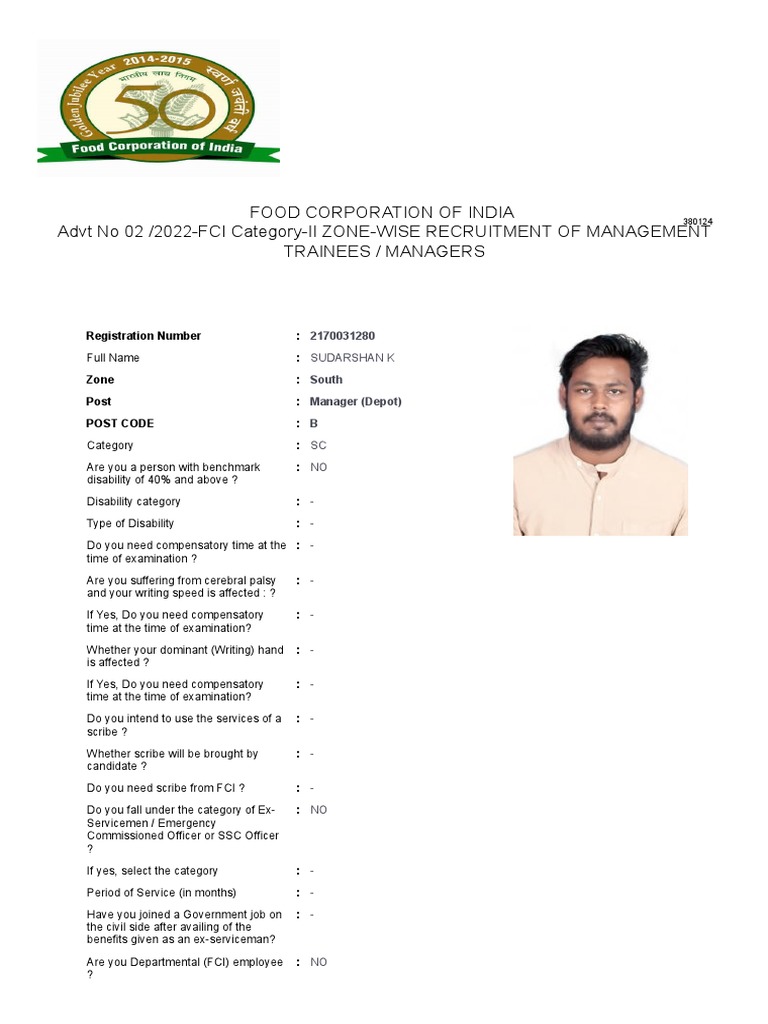 FCI Manager (Depot) Application Details | PDF