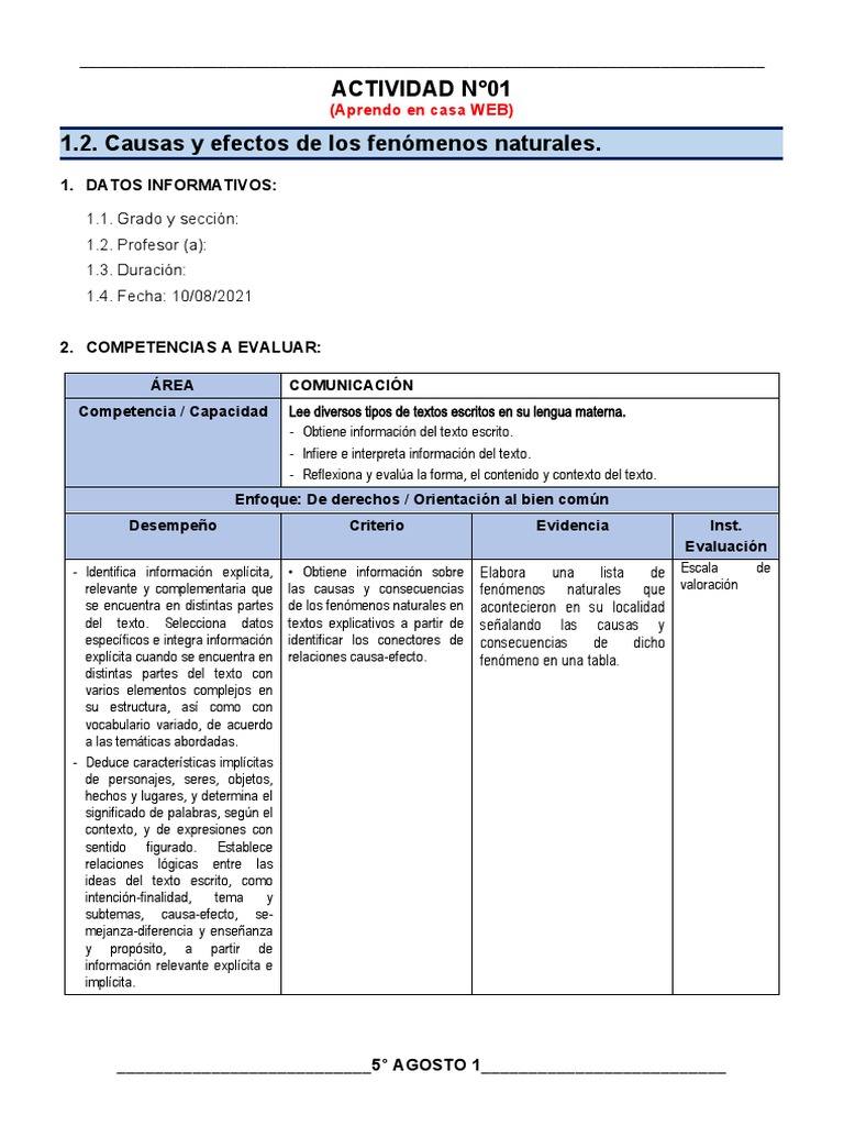 Sesion de Apren. Fenomenos Naturales | PDF | El niño | Evaluación