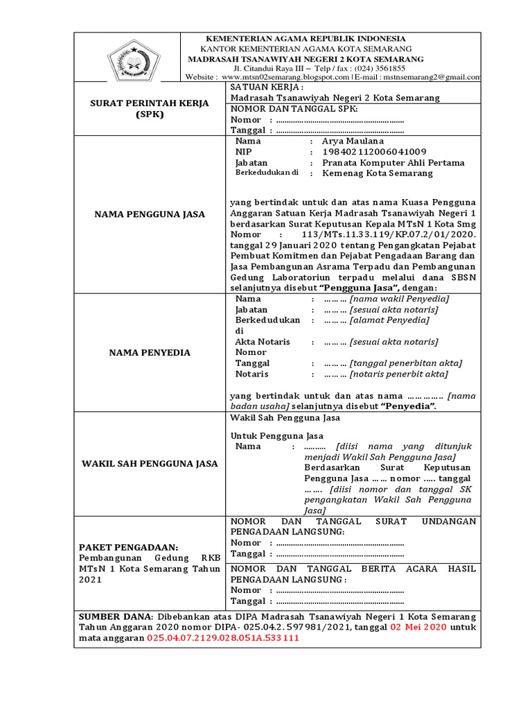 RANCANGAN KONTRAK RKB MTSN 2 | PDF