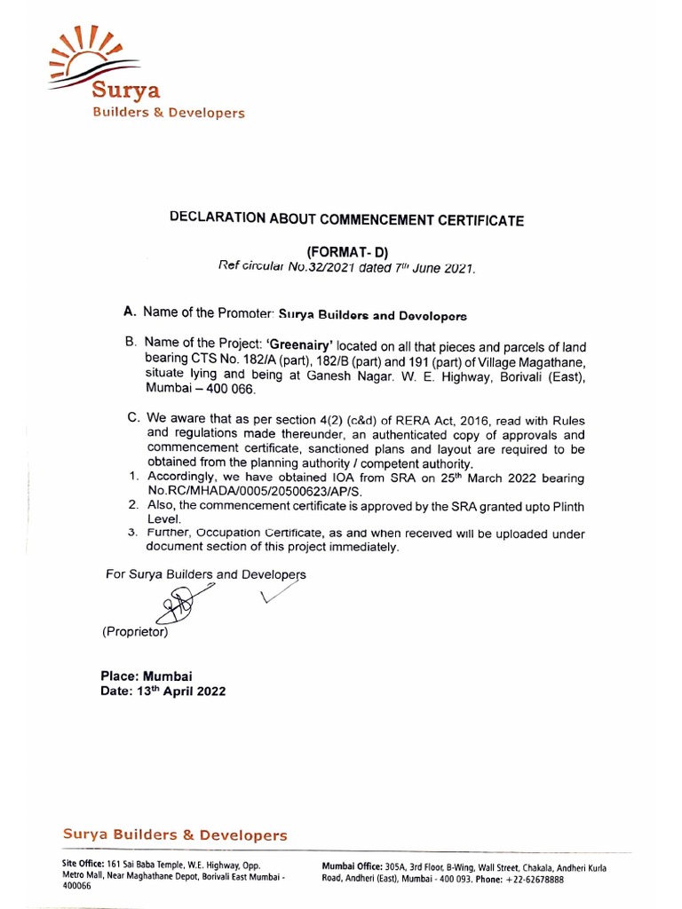 1 Declaration About Commencement Certificate | PDF
