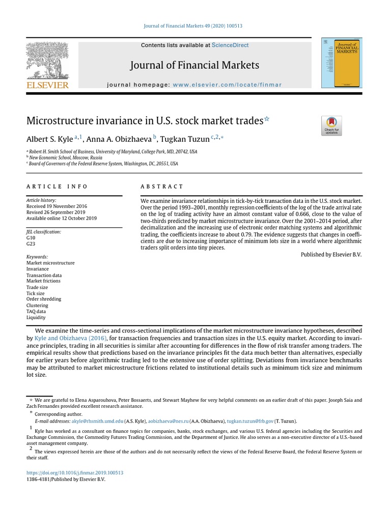 Microstructure Invariance in U.S. Stock Market Trades | PDF ...