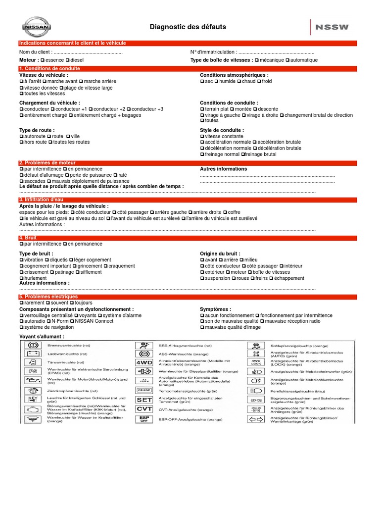 Fiche de Diagnostic Automobile PDF | PDF | Frein | Véhicules
