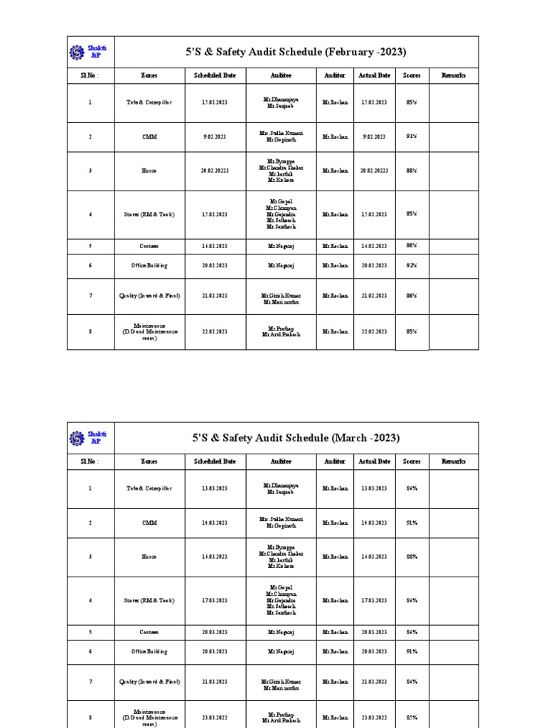 5S Monthly Schedule | Download Free PDF | Corporate Jargon ...
