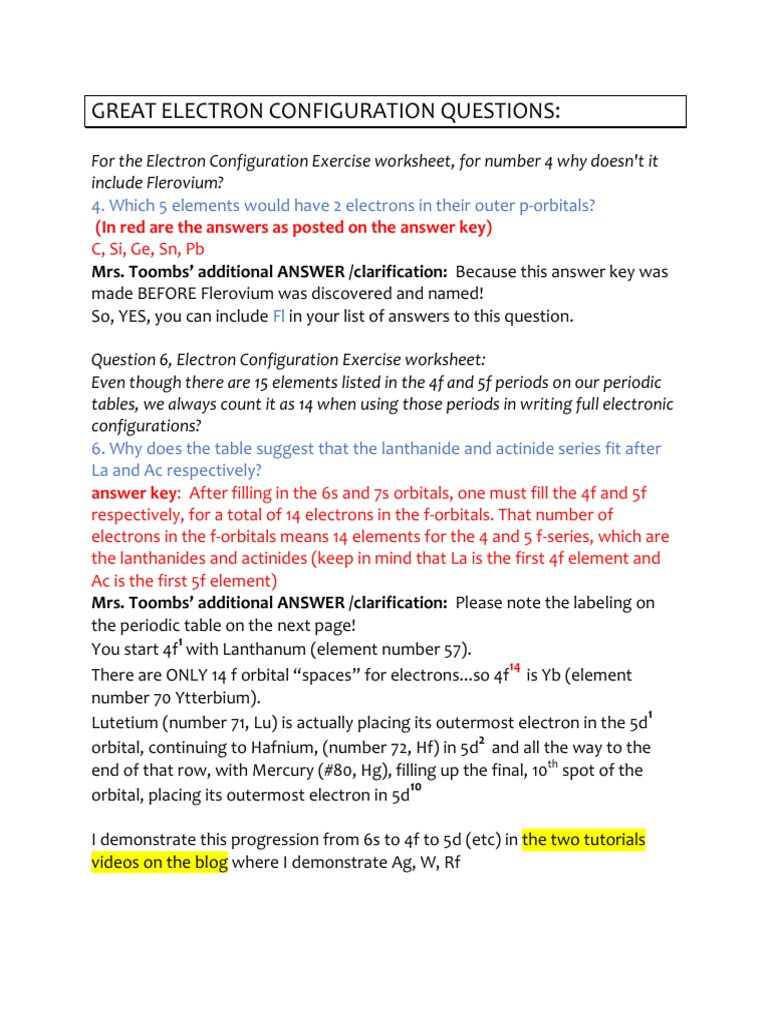 Electron Configuration Worksheet Insights | PDF | Metallic Elements ...