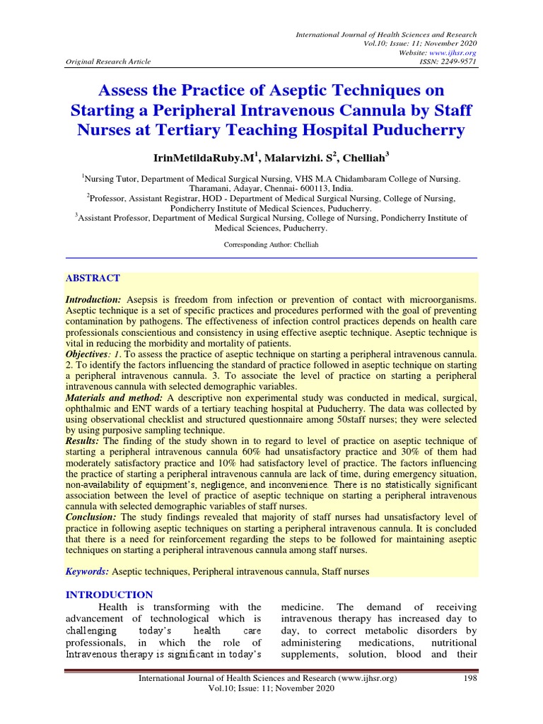 Assess The Practice of Aseptic Techniques On Starting A Peripheral ...