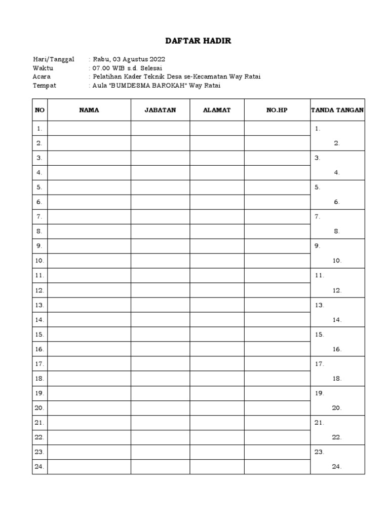 Daftar Hadir & Tanda Terima | PDF