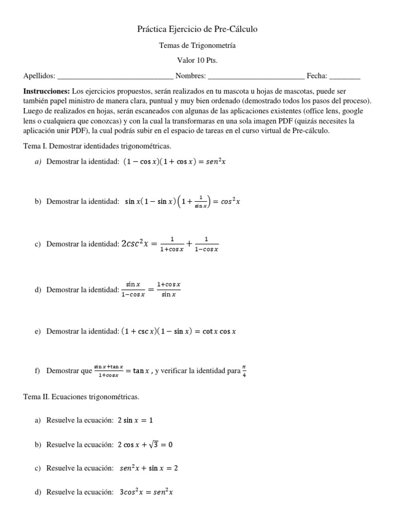 Práctica Ejercicio de Precalculo 2022 | PDF