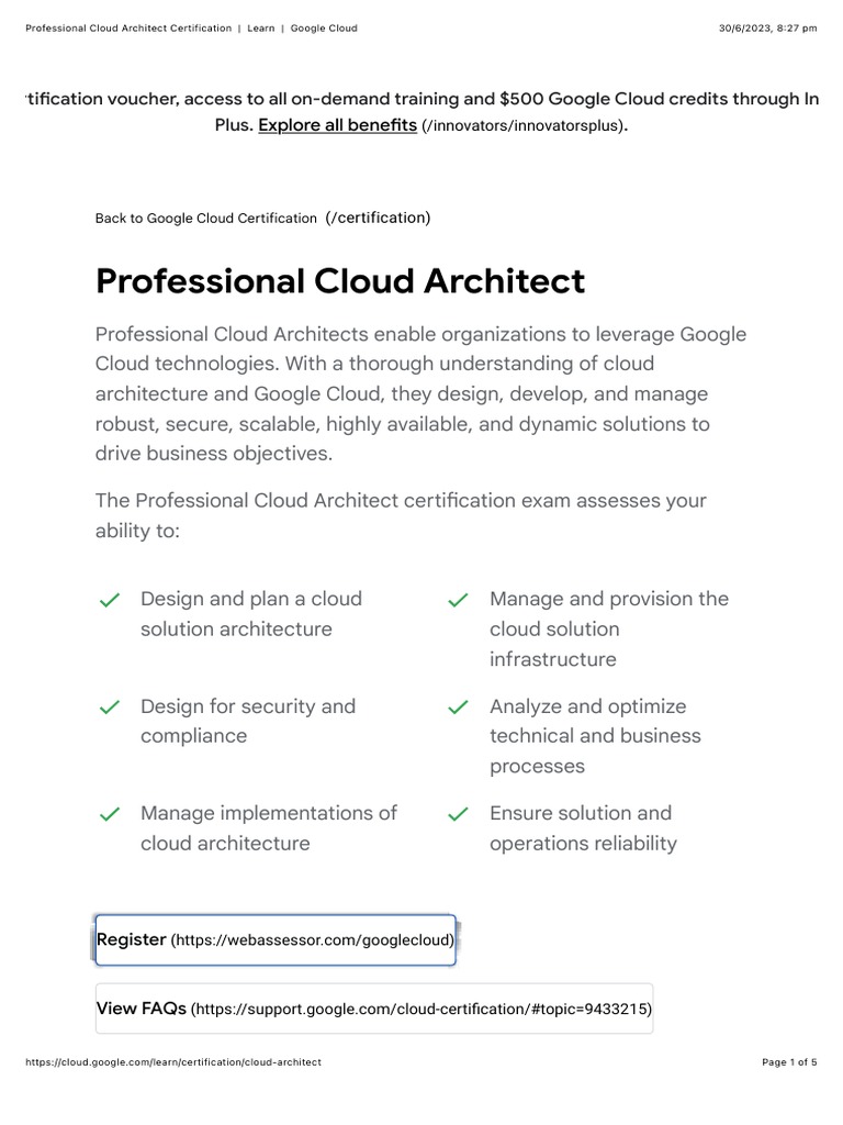 Professional Cloud Architect Certification - Learn - Google Cloud | PDF ...