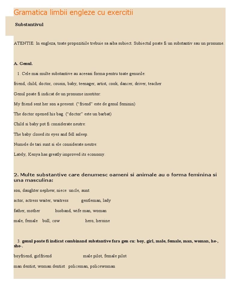 Substantivul Cu Exercitii | PDF | Noun