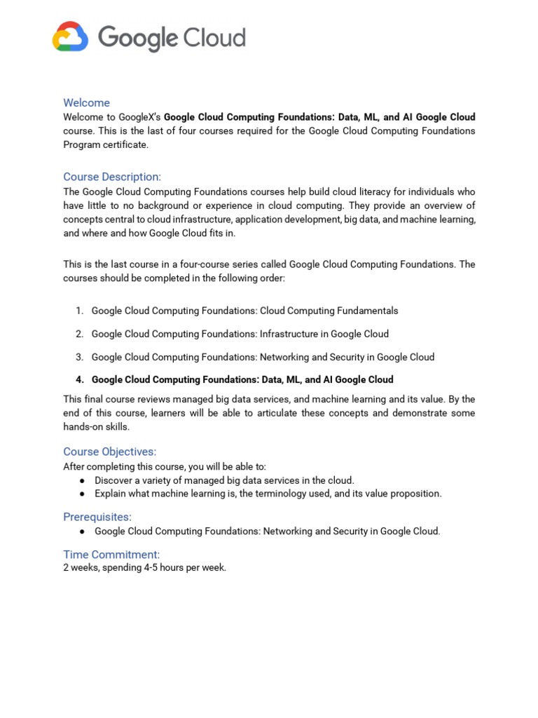 Google Cloud Computing Foundations Data ML and AI Google Cloud GoogleX ...