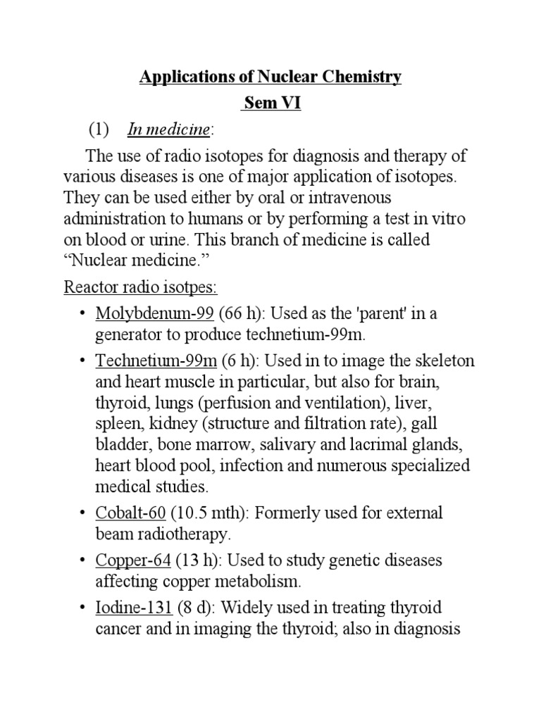 Applications of Nuclear Chemistry Sem VI | PDF | Nuclear Fission ...