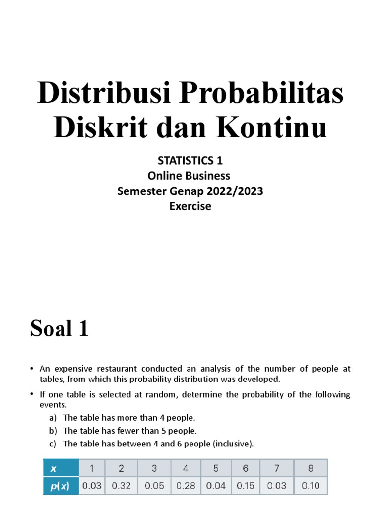 Statistics 1 - Sesi 11 - Exercise Dist Prob | PDF | Statistics | Probability Theory