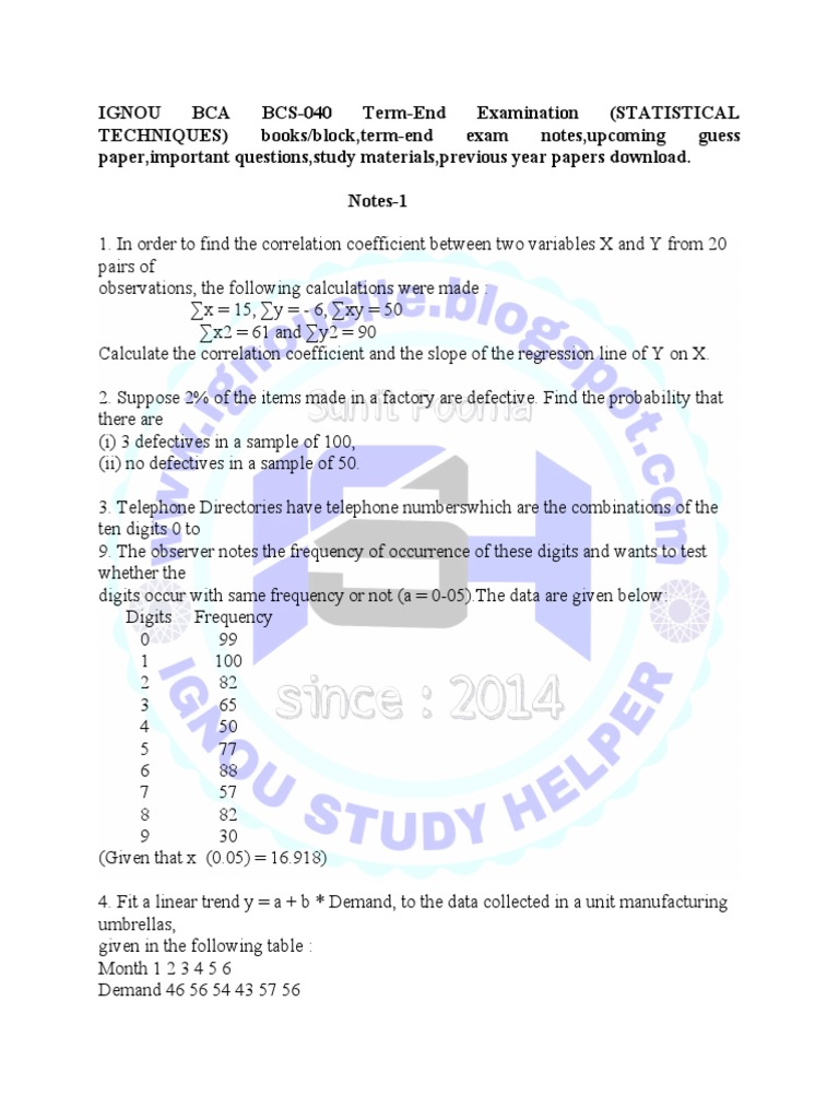 BCS-040 Notes | PDF | Linear Regression | Variance